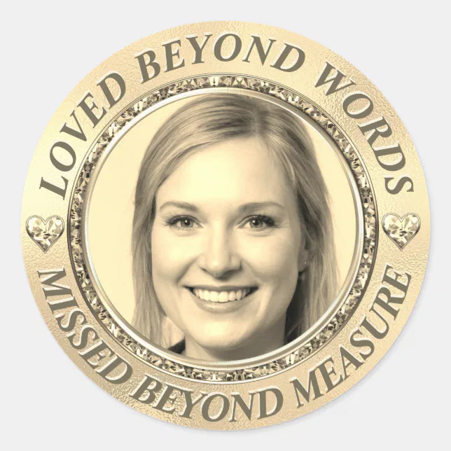 Custom Gold Memorial Photo Classic Round Sticker | Zazzle