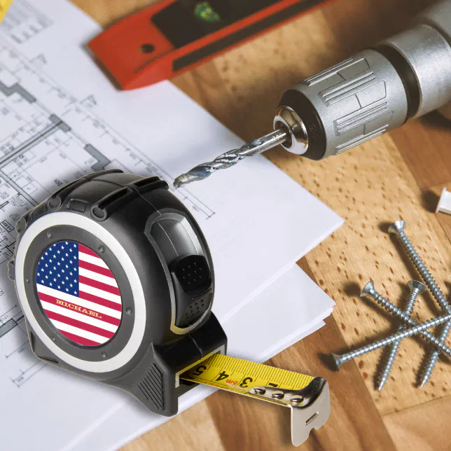 Custom Gold Monogram USA American Flag Patriotic Tape Measure | Zazzle