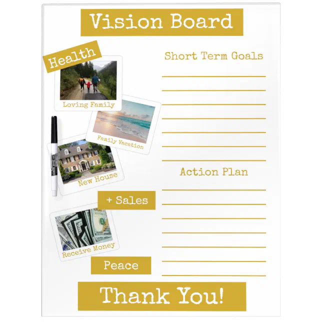 Custom Gold Photo Vision Board Goals Action Plan | Zazzle
