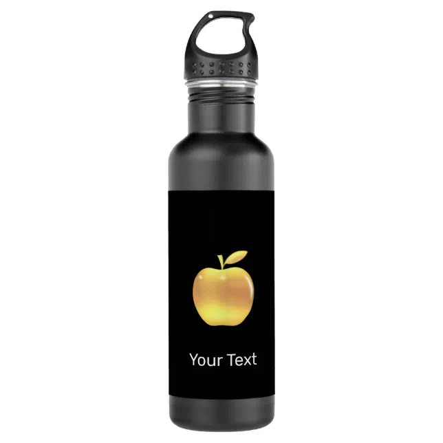 Custom Golden Apple Logo & Text on Black Stainless Steel Water Bottle ...