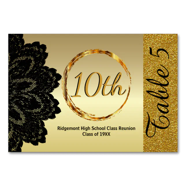 Custom Golden Class Reunion Table Number | Zazzle