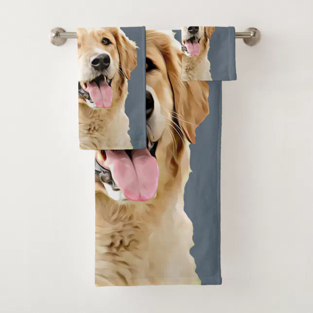 Custom Golden Retriever Dog Personalized Drawn Bath Towel Set | Zazzle