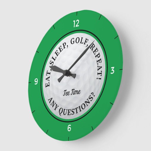Custom Golf Ball Sports Quote Golfer Green Black Large Clock | Zazzle
