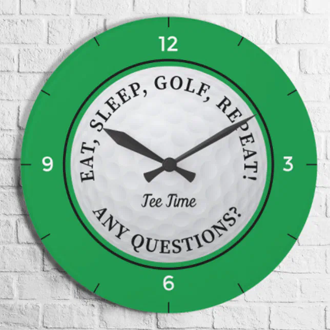 Custom Golf Ball Sports Quote Golfer Green Black Large Clock | Zazzle