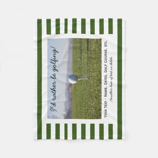 Custom Golfing Golf Photo Green & White Stripes Fleece Blanket | Zazzle