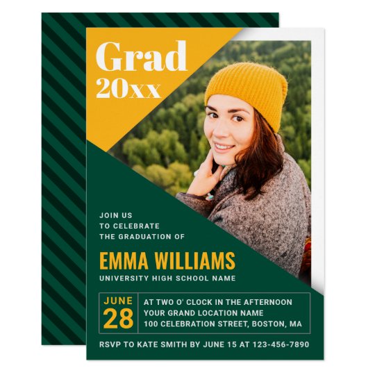 Custom Grad Modern Green Yellow | Photo Graduation Invitation | Zazzle.com