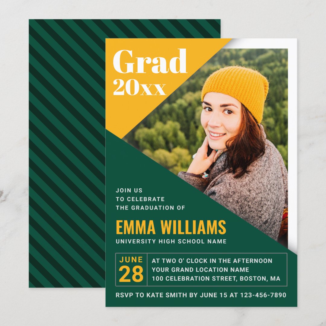 Custom Grad Modern Green Yellow | Photo Graduation Invitation | Zazzle