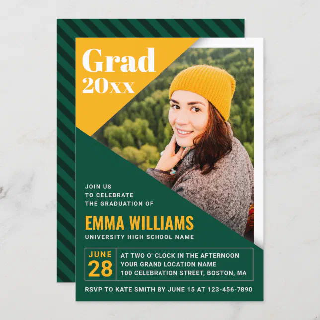 Custom Grad Modern Green Yellow | Photo Graduation Invitation | Zazzle
