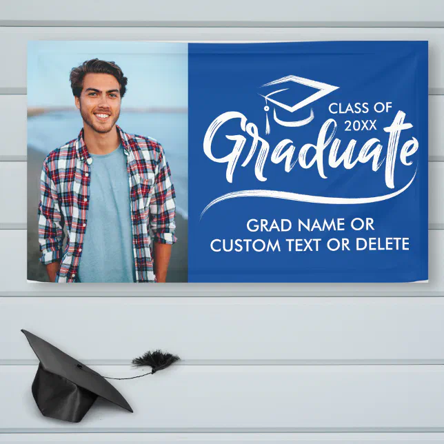 Custom Grad Photo School Colors Modern Graduation Banner | Zazzle