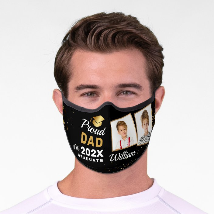 Custom Graduate 2 Photo Modern Black Graduation Premium Face Mask ...