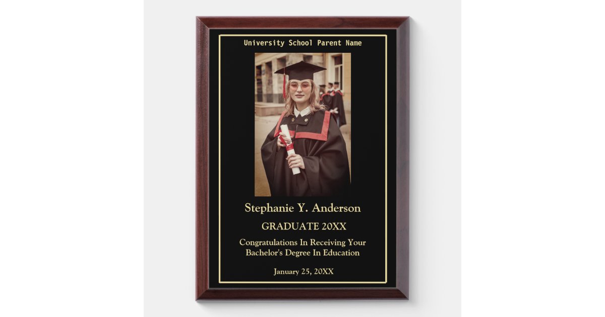 Custom Graduate Graduation Photo Gold Logo Modern Award Plaque | Zazzle