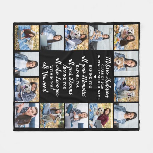 Custom Graduate Poem 14 Photo Collage Graduation Fleece Blanket | Zazzle