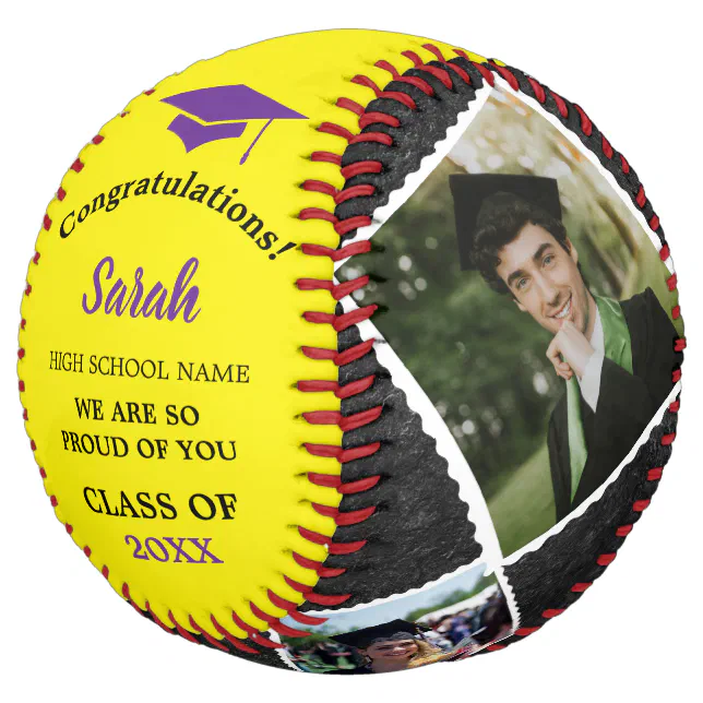 Custom Graduation 4 Photo Class Of 2025 | Purple Softball | Zazzle