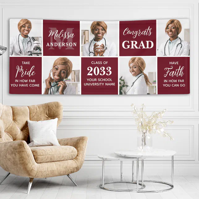 Custom Graduation 5 Photo Collage Inspirational Banner | Zazzle