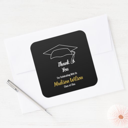 Custom Graduation Cap Graduation Thank You Square Sticker | Zazzle
