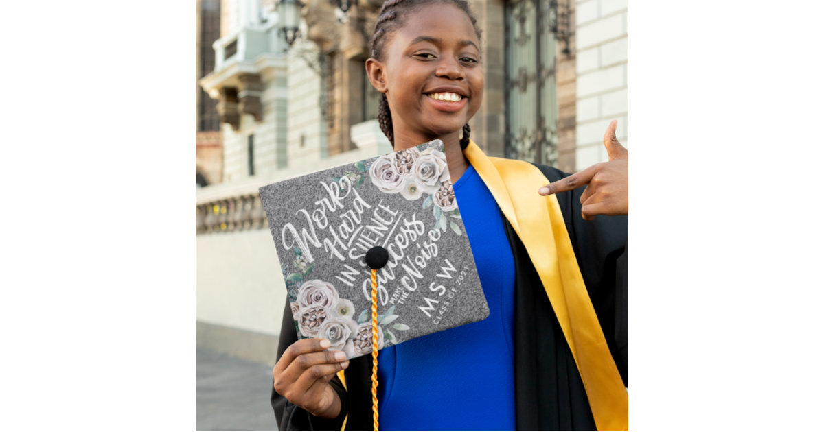 Custom Graduation Cap Topper | Silver Glitter | Zazzle