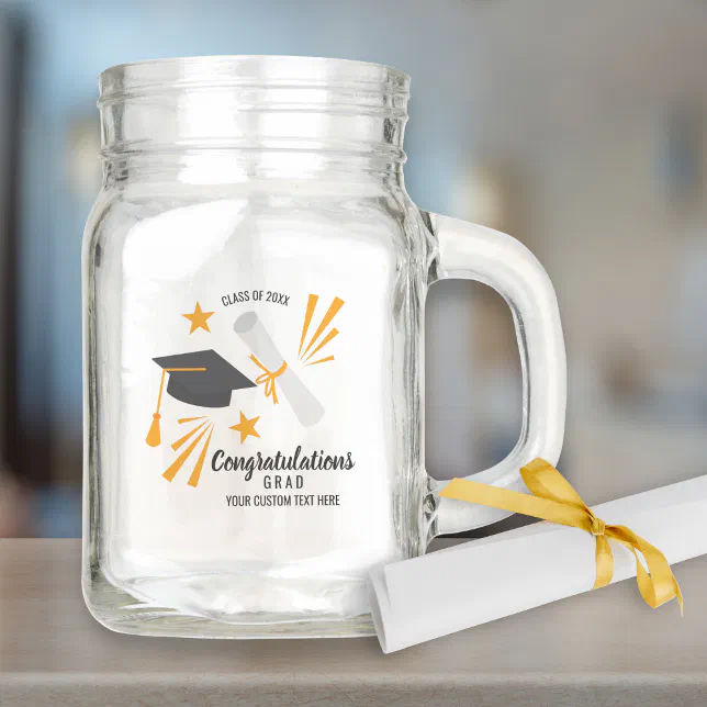 Custom Graduation Gift Congrats Grad Cap Diploma Mason Jar | Zazzle