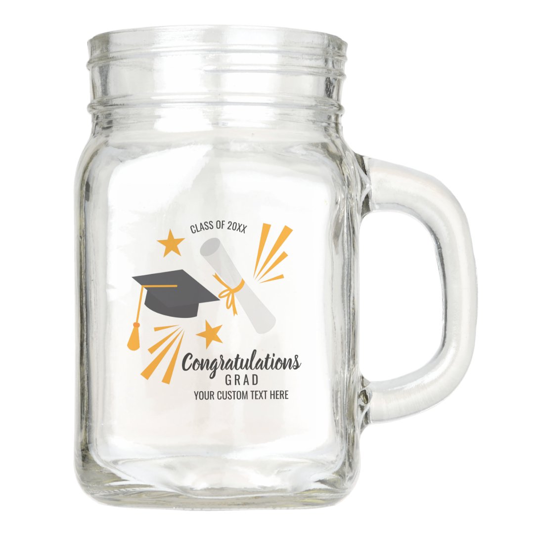 Custom Graduation Gift Congrats Grad Cap Diploma Mason Jar | Zazzle