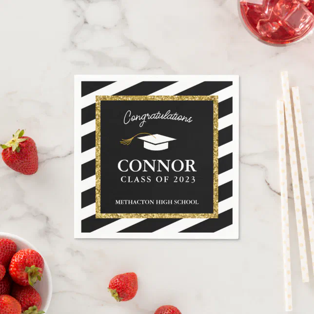 Custom Graduation Gold Glitter Graduation Party Napkins | Zazzle