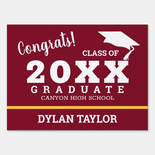 Custom Graduation Maroon and Gold Yard Sign | Zazzle