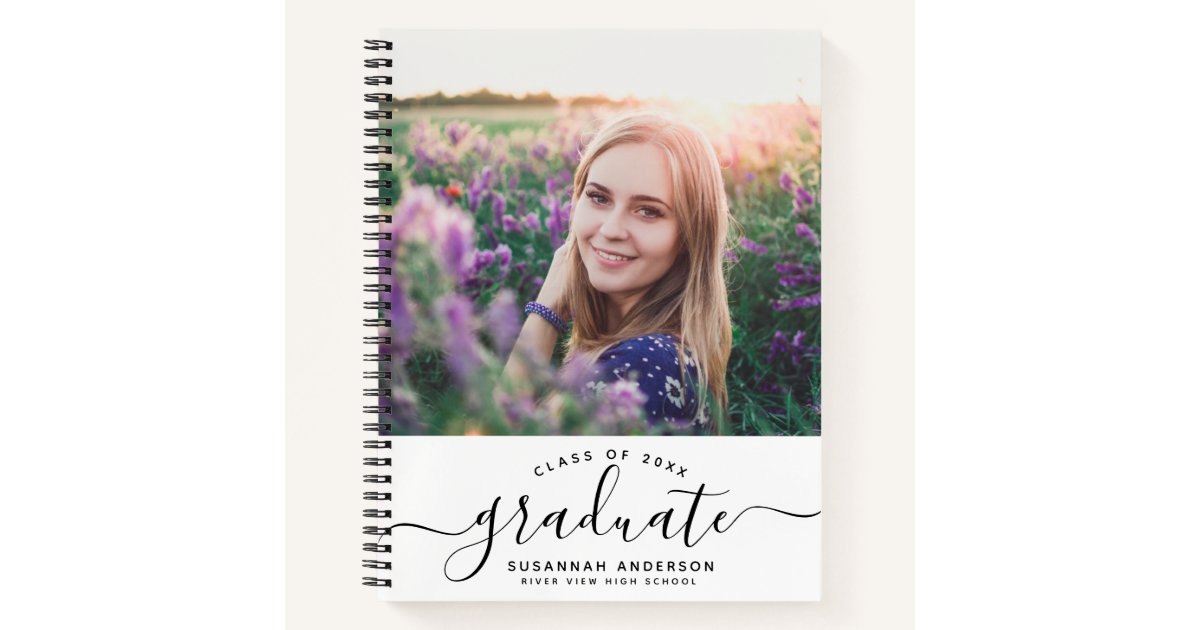 Custom Graduation Modern Chic Script Photo Guest Notebook | Zazzle