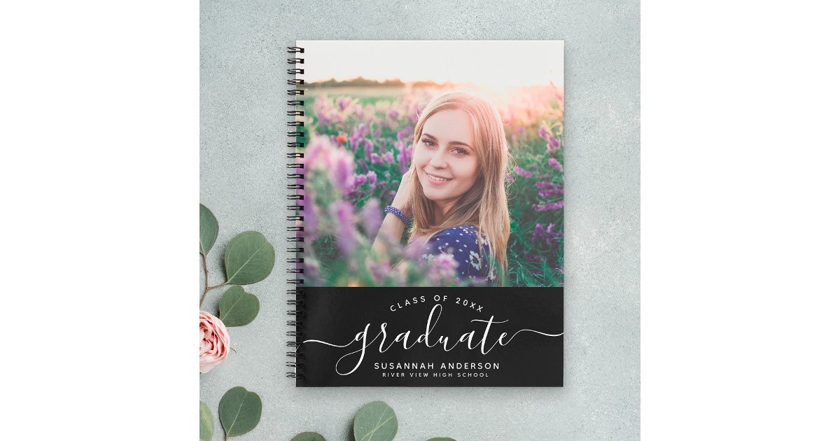 Custom Graduation Modern Elegant Script Photo Notebook | Zazzle