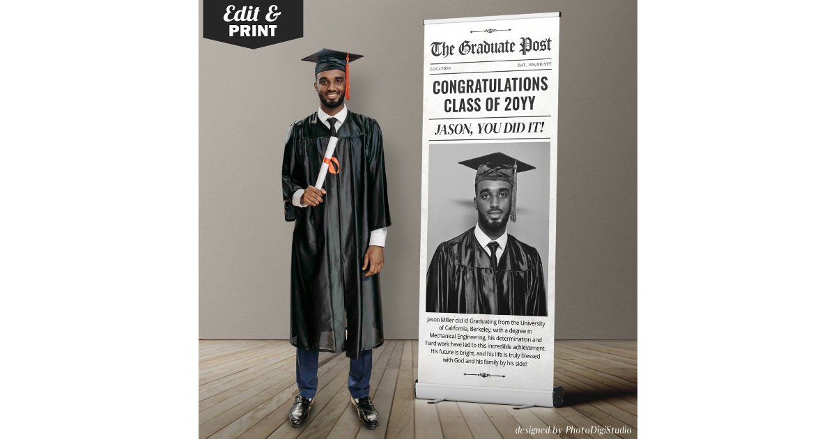 Custom Graduation Newspaper Class of Graduation Retractable Banner | Zazzle