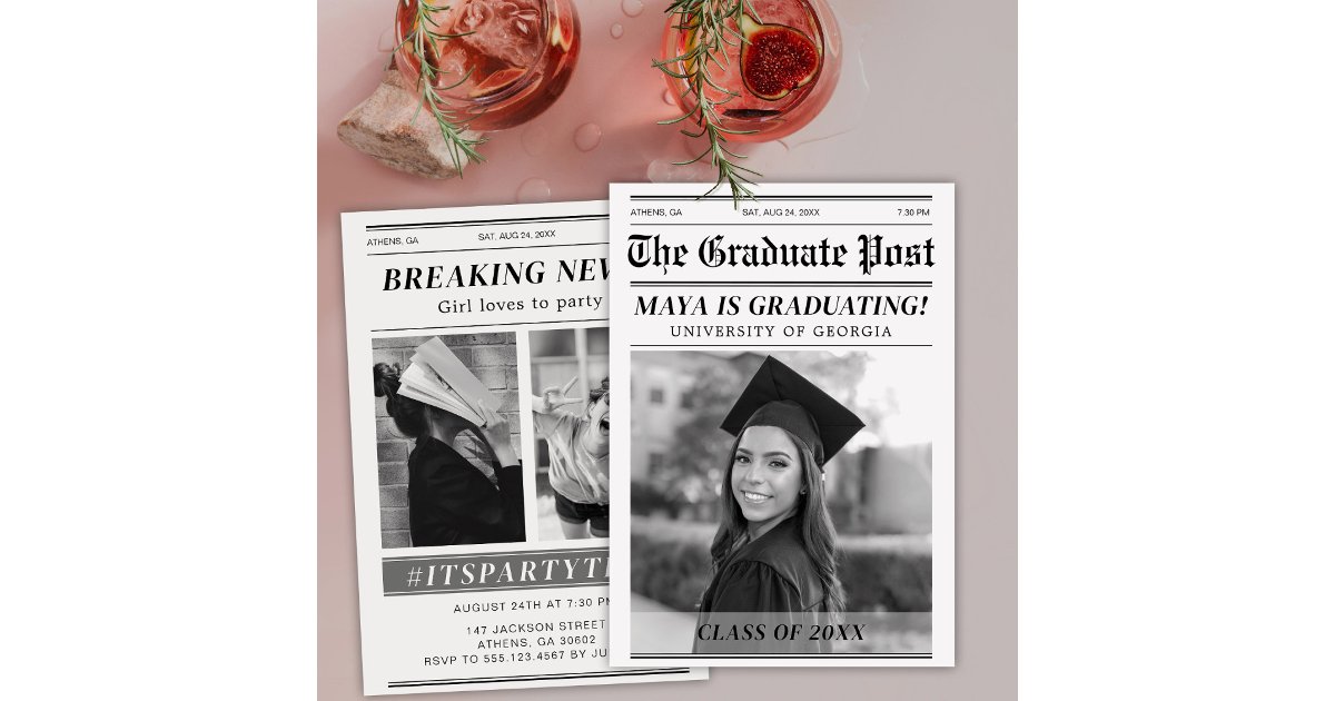 Custom Graduation Newspaper Cover Party Invitation | Zazzle