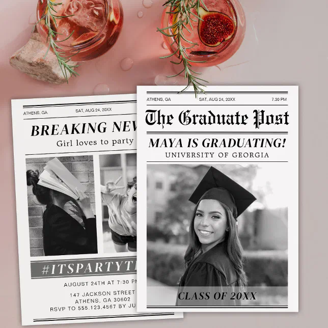 Custom Graduation Newspaper Cover Party Invitation | Zazzle
