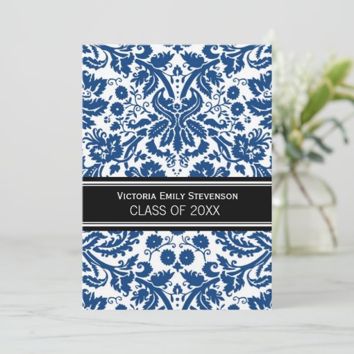 Custom Graduation Party Invitation Blue Black | Zazzle