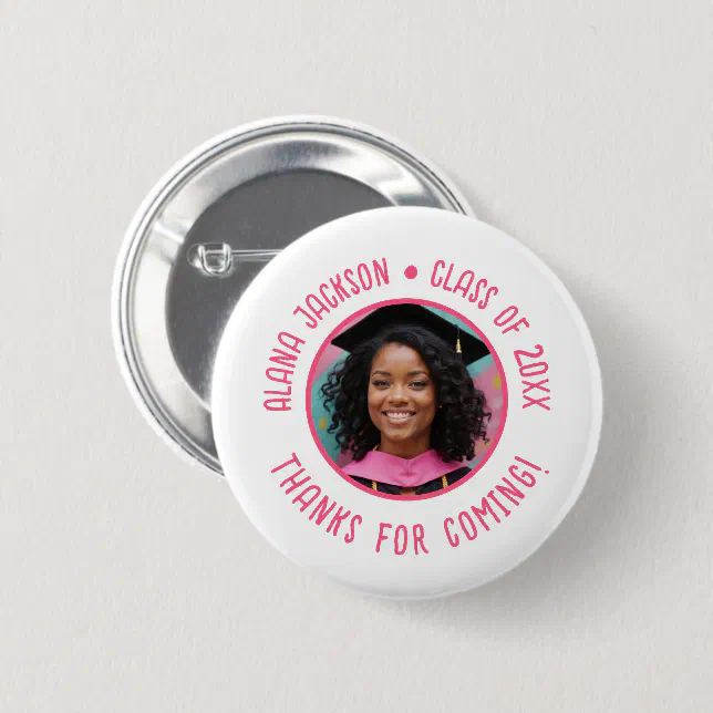 Custom Graduation Photo Thank You Favor Button | Zazzle