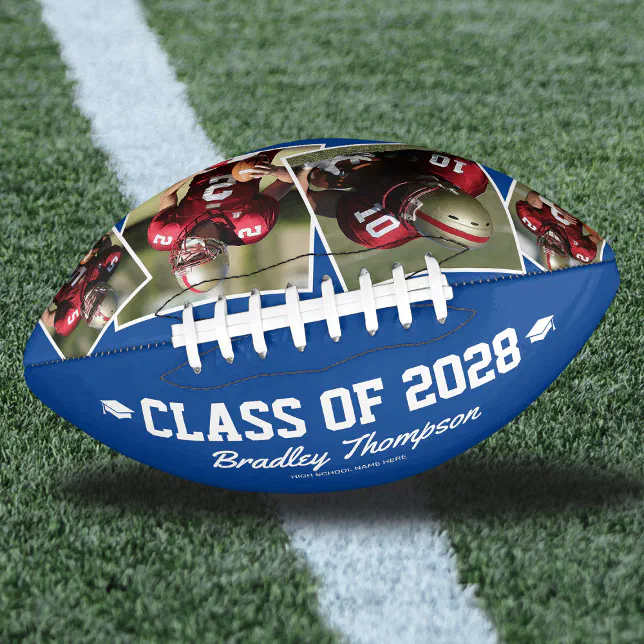 Custom Graduation Senior Photo Blue Football | Zazzle