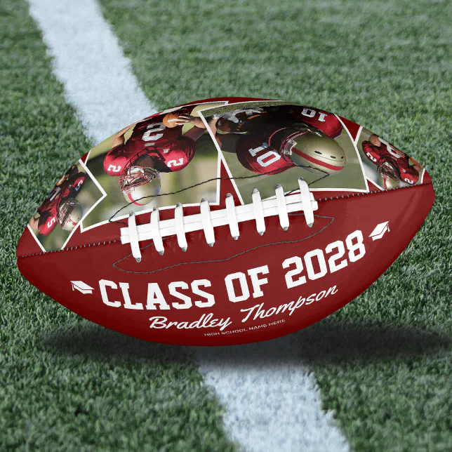 Custom Graduation Senior Photo Red Football | Zazzle