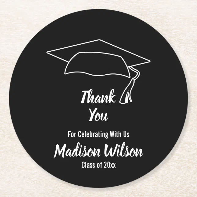Custom Graduation Thank You Round Paper Coaster | Zazzle