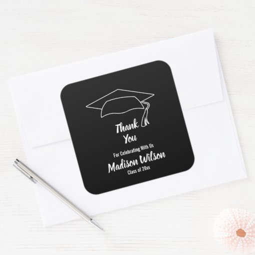 Custom Graduation Thank You Square Sticker | Zazzle