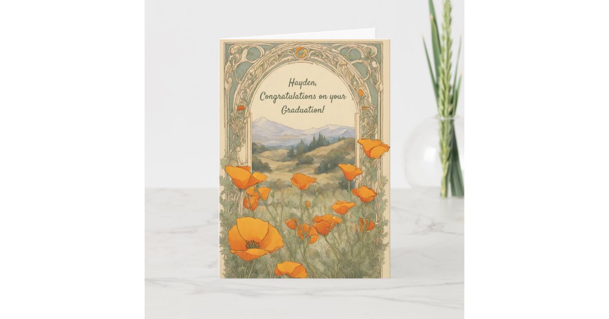 Custom Graduation Vintage Floral Poppy Art Nouveau Card | Zazzle