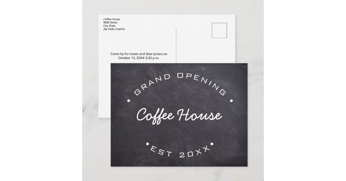 Custom Grand Opening Chalkboard Coffee House Postcard | Zazzle