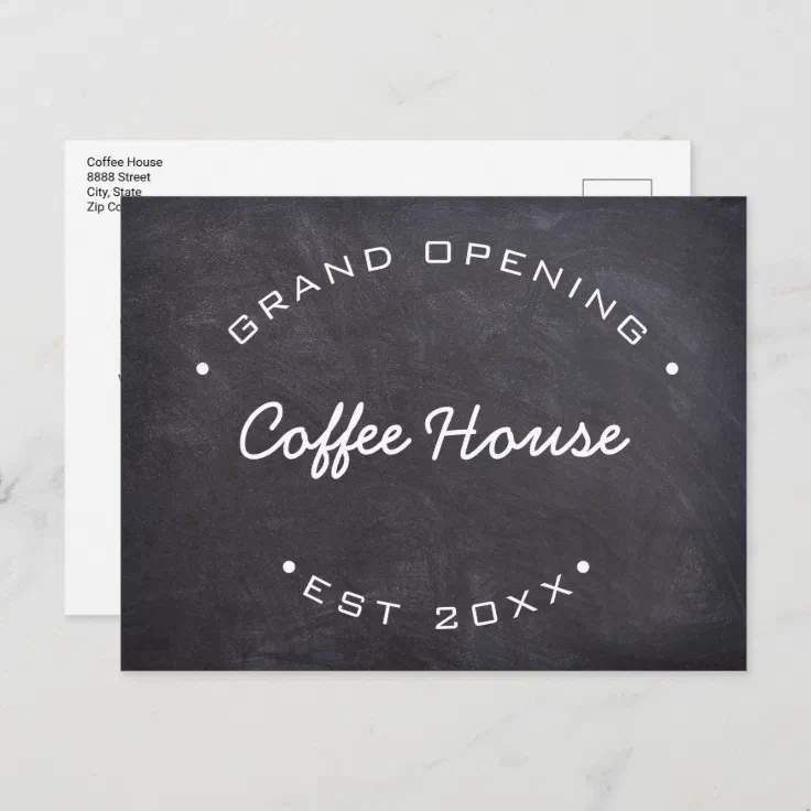 Custom Grand Opening Chalkboard Coffee House Postcard | Zazzle
