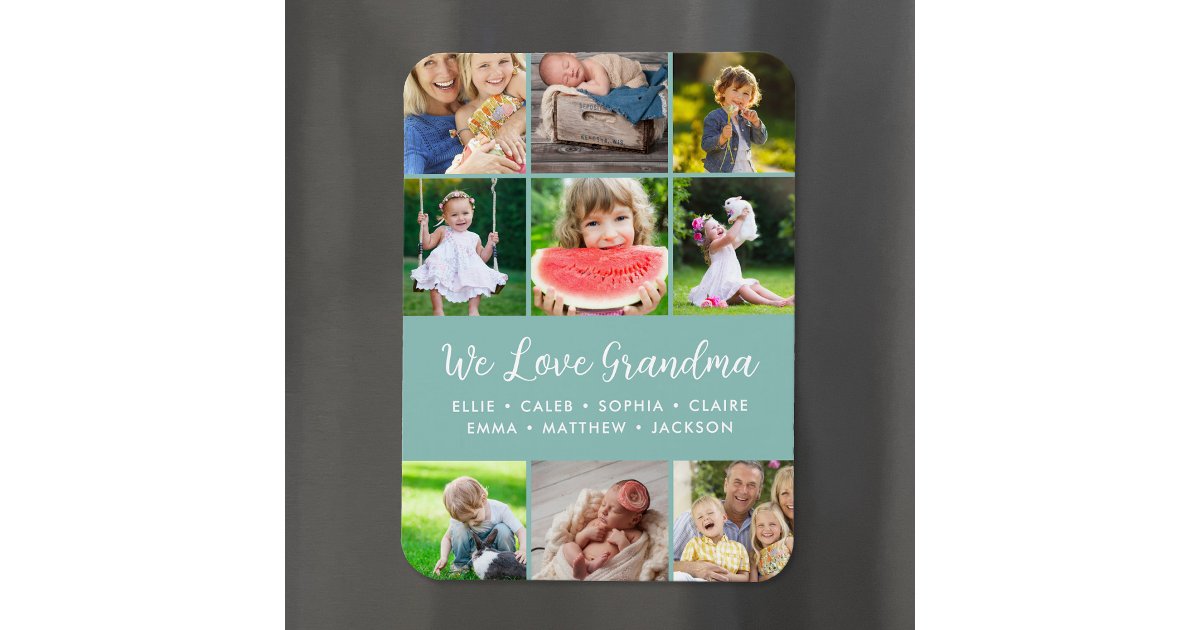 Custom Grandkids Names 9 Photo Collage Magnet | Zazzle