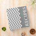 Custom gray and aqua chevron stripe recipe binder | Zazzle