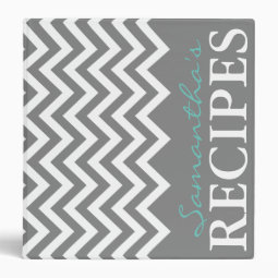 Custom gray and aqua chevron stripe recipe binder | Zazzle