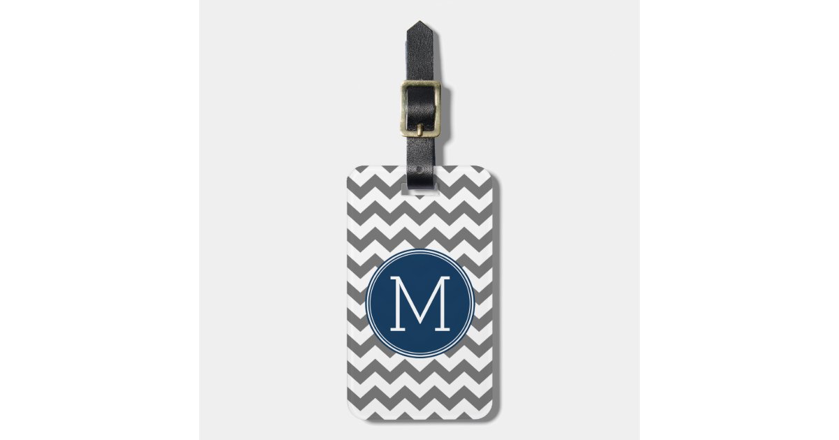 Custom Gray Navy Blue Chevron Pattern Monogram Luggage Tag | Zazzle.com