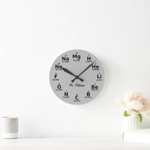 Custom Gray Periodic Table Science Element Round Clock | Zazzle