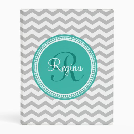Custom Gray Teal Chevron Monogram Personalized Mini Binder | Zazzle