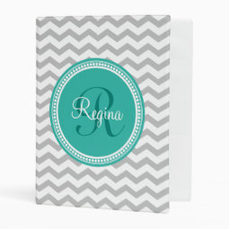 Custom Gray Teal Chevron Monogram Personalized Mini Binder | Zazzle