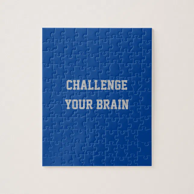 Custom Gray Text Challenge Your Brain Deep Blue Jigsaw Puzzle | Zazzle