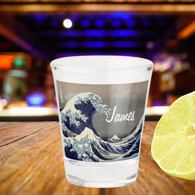 Custom Great Wave japanese painting Shot Glass | Zazzle