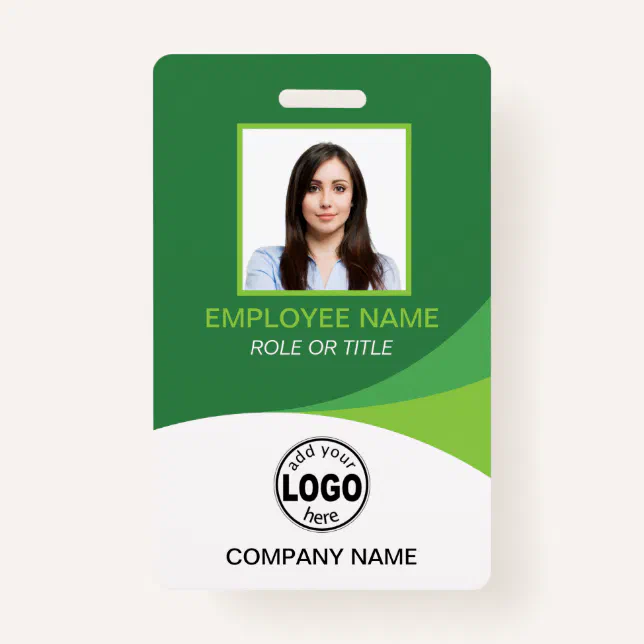 Custom Green Corporate Employee Photo Name Tags Badge | Zazzle