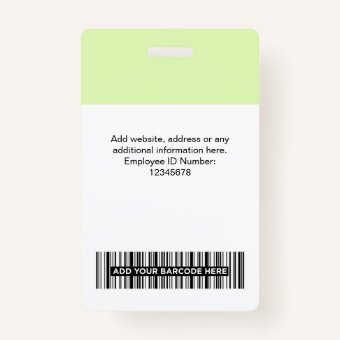 Custom Green Employee Photo, Bar Code, Logo, Name Badge | Zazzle