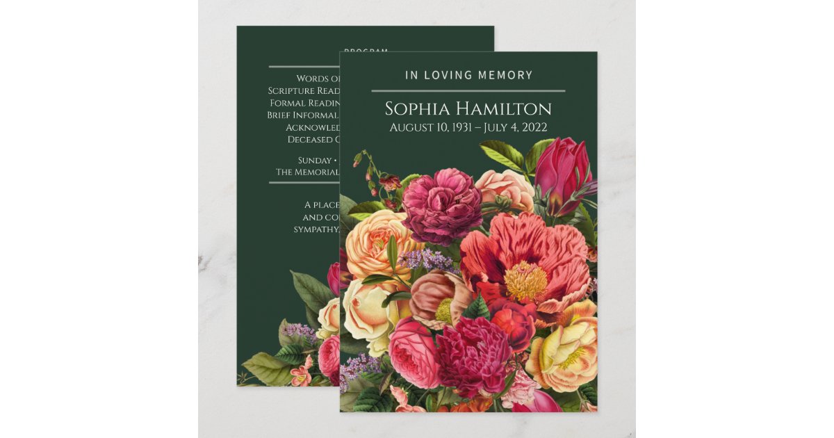 Custom Green Floral Funeral Memorial Program | Zazzle
